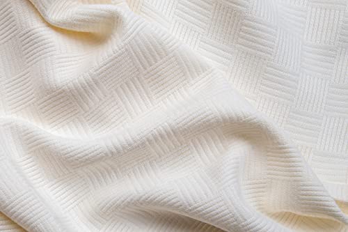 Maura All Season Bamboo Cotton Decorative Thermal Bed Blankets, Classic Basket Wave Breathable, Super Soft, Cozy Blanket and Perfect for Layering Any Bed. King Large Size 108βx 90β