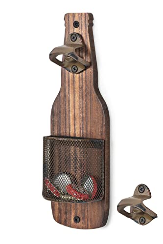 SODUKU Vintage Wooden Wall Mounted Bottle Opener with Cap Catcher for Beer Lovers