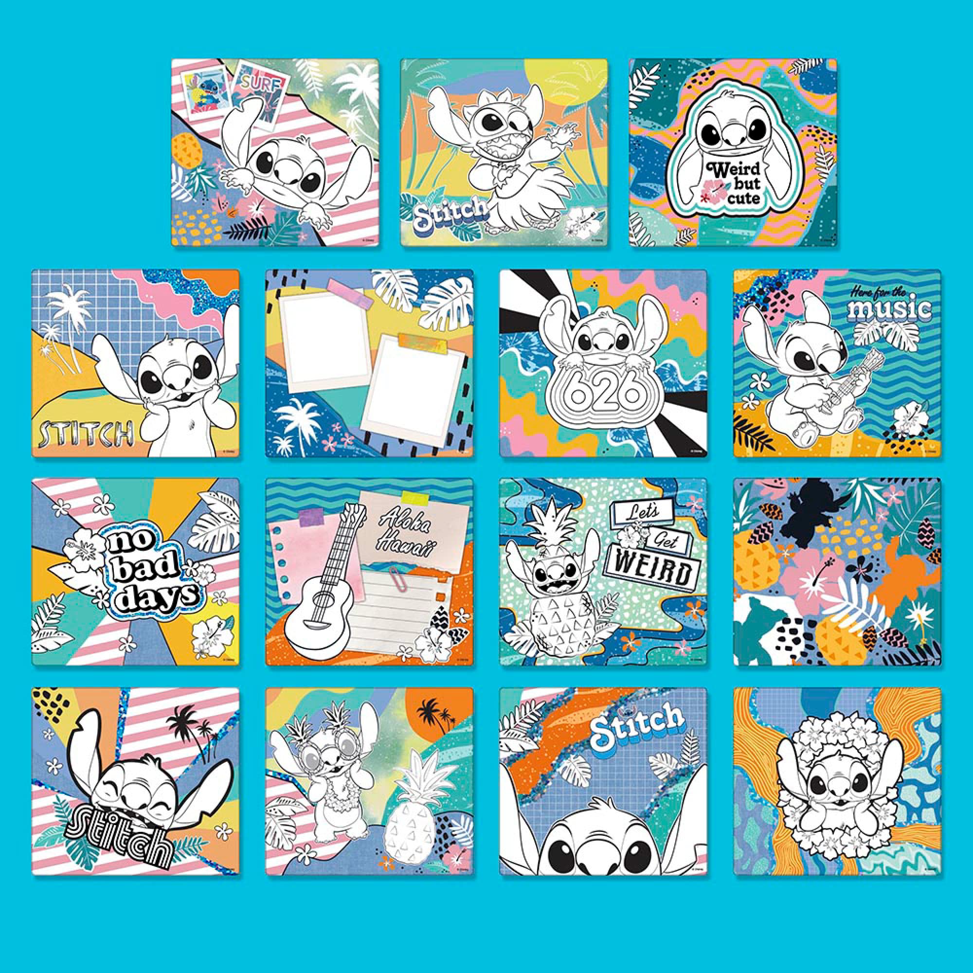 Fashion Angels Disney Stitch Color & Collage Design Set - 15 Colorable Lilo and Stitch Posters - Add Your Own Designs with 7 Included Sticker Sheets - Ages 8 and Up