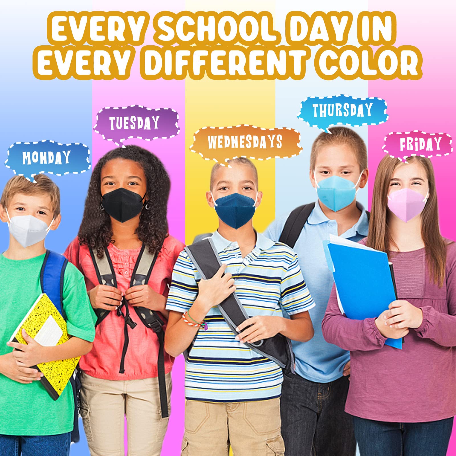SOYES 30 Pcs Kids KN95 Face Masks, 5-Ply Multicolor Kids Protection Face Mask(Black, Navy blue, White, Pink, Light blue)