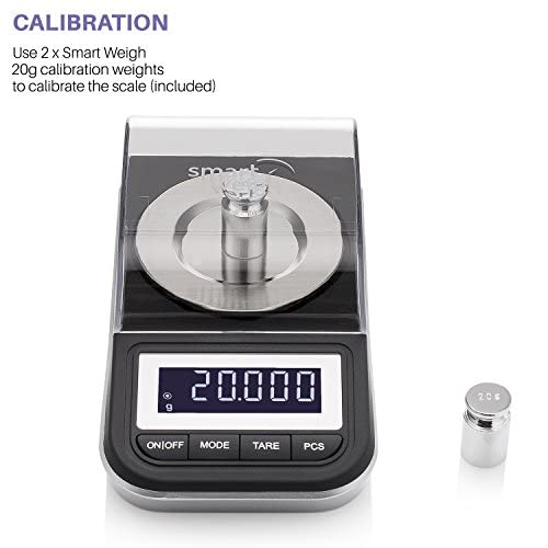 Smart Weigh 50g x 0.001 Grams, Premium High Precision Digital Milligram Scale, Includes Tweezers, Calibration Weights ,Three Weighing Pans and Case