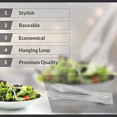 [12 Pack] Plastic Serving Tongs, 8.5 Inch Heavy Duty Disposable Utility Tongs (Clear)