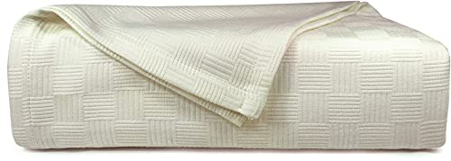 Maura All Season Bamboo Cotton Decorative Thermal Bed Blankets, Classic Basket Wave Breathable, Super Soft, Cozy Blanket and Perfect for Layering Any Bed. King Large Size 108βx 90β