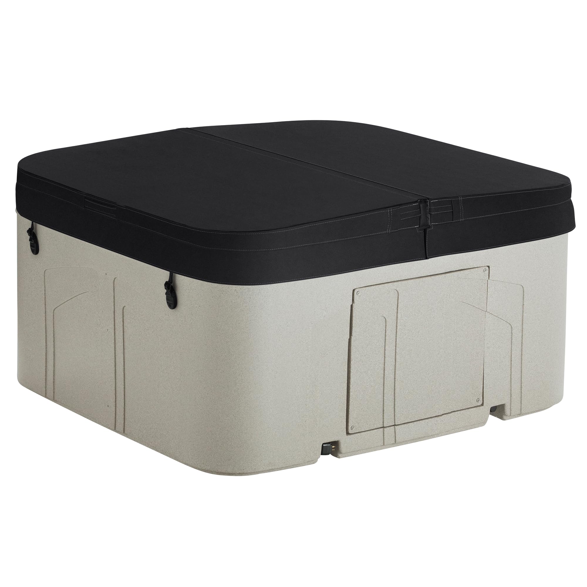 LifeSmart 4-Person Hot Tub, Outdoor Spa w/ Cover and LED Lights, Square, Beige