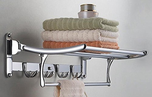 Hamhsin Stainless Steel Wall Mounted Bathroom Towel Rack Brushed Towel Shelf Towel Holder Hotel Rail Shelf Storage Holder (60cm)