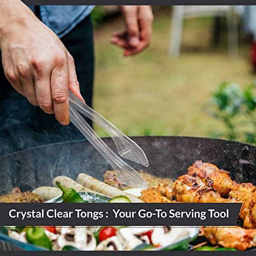 [12 Pack] Plastic Serving Tongs, 8.5 Inch Heavy Duty Disposable Utility Tongs (Clear)