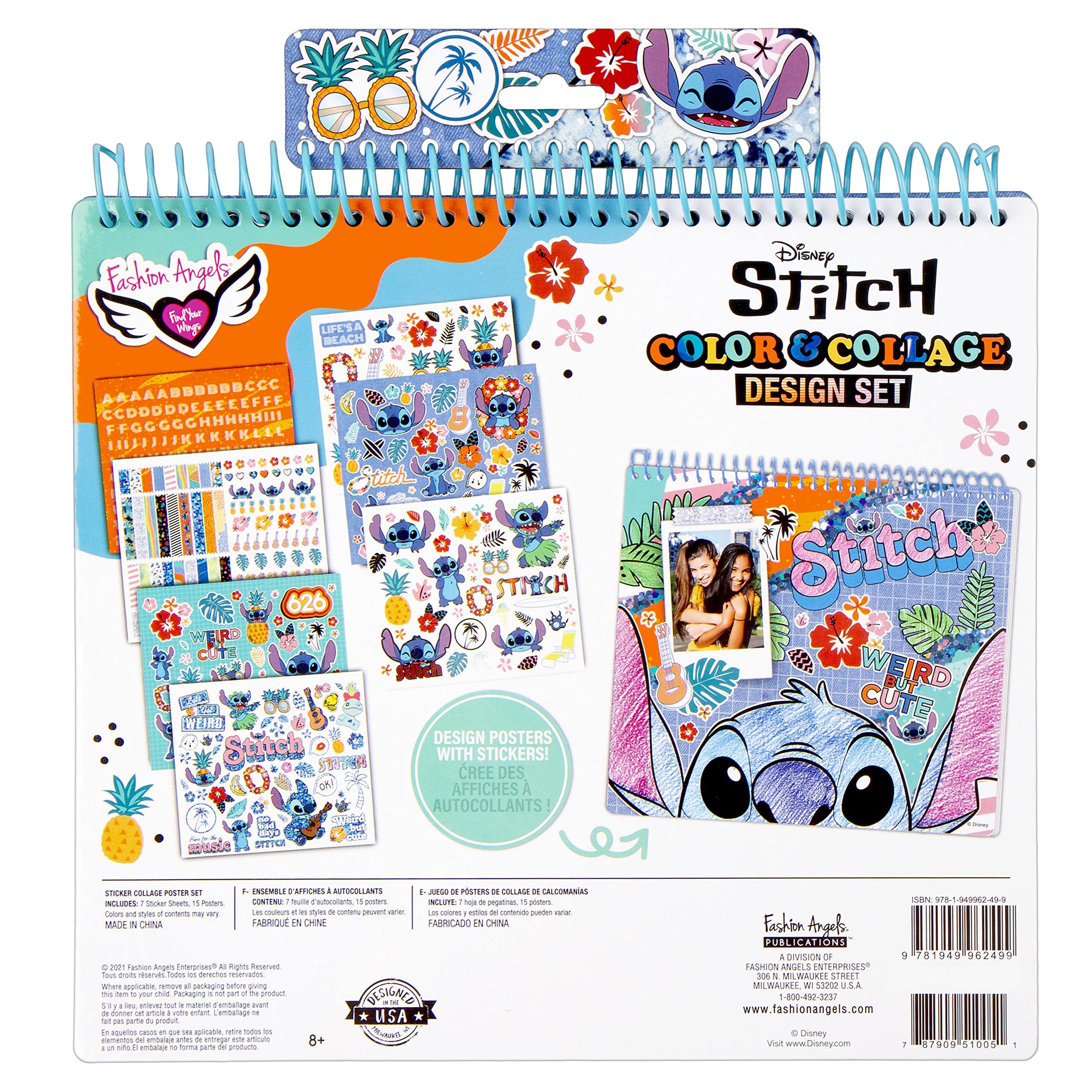Fashion Angels Disney Stitch Color & Collage Design Set - 15 Colorable Lilo and Stitch Posters - Add Your Own Designs with 7 Included Sticker Sheets - Ages 8 and Up