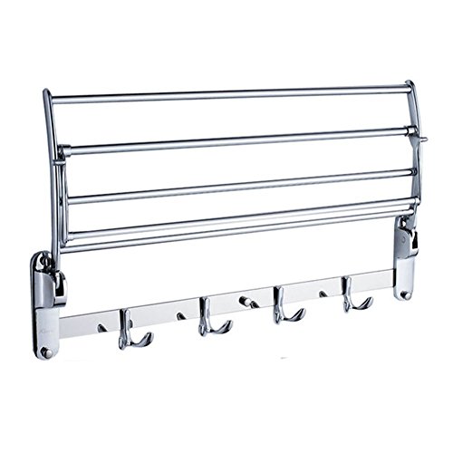 Hamhsin Stainless Steel Wall Mounted Bathroom Towel Rack Brushed Towel Shelf Towel Holder Hotel Rail Shelf Storage Holder (60cm)