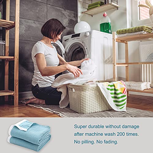 SE SOFTEXLY Cotton Muslin Blankets 4-Layer Blue Blankets for Bed Couch,Thermal Blanket for Adults Lightweight Soft Breathable Throw Blanket for All Season Gauze King Size Blanket(90"x 102",Light Blue)