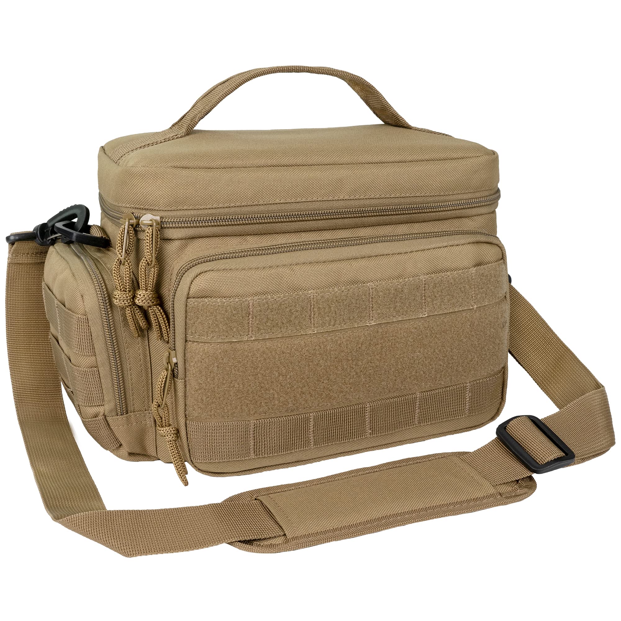 opux Tactical Lunch Box for Men, Insulated Lunch Bag for Men Adult, Large Soft Lunch Cooler with MOLLE Mesh Side Pockets, Heavy Duty Mens Tactical Lunchbox Pail for Work Meal Prep (Tan)