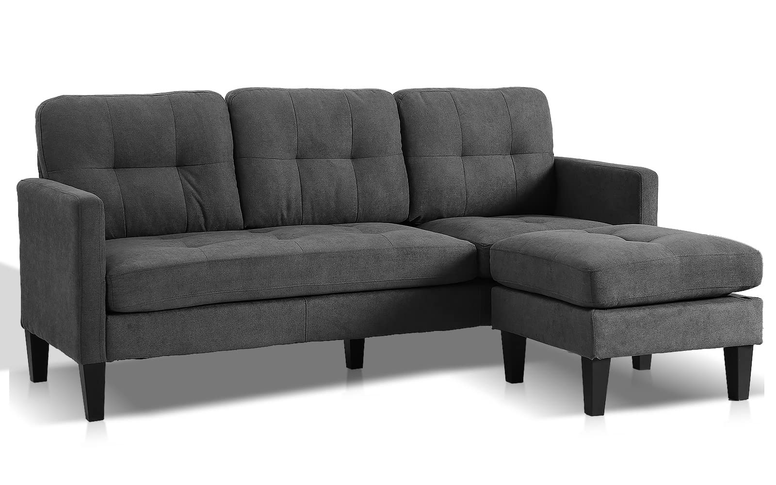 TITIMO Convertible Sectional Sofa Couch, L Shaped Sofa with Reversible Chaise Convertible Sectional Couch 3-Seater Modern Small Couches for Small Space (Grey)