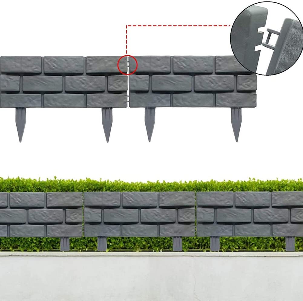 4 Pcs Garden Border Edgings Grey Stone Brick Effect Lawn Edging Plastic Plant Fence for Flower Bed Grass Bordering Garden Decorations Outdoor Wall Art