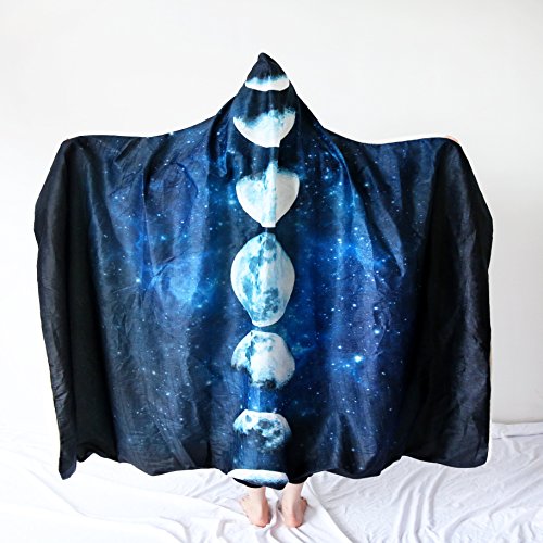 Sleepwish Moon Hooded Blanket Lunar Eclipse Celestial Blanket Dark Blue Galaxy Blanket with Hood Sherpa Fleece Blankets (Adults 60"x 80")