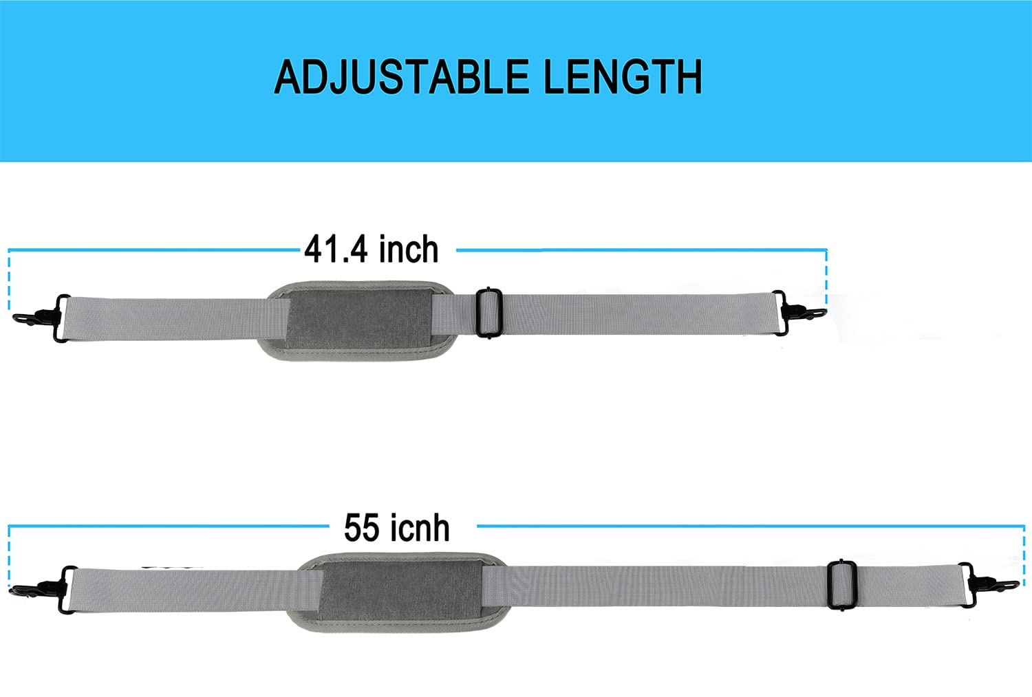 Shoulder Strap, Durable 55" Universal Replacement Laptop Shoulder Strap, Adjustable Comfortable Belt with Metal Hooks for Briefcase, Computer Messenger Bag, Laptop Case Luggage/Duffel/Camera, (Grey)