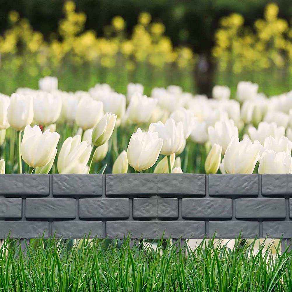 4 Pcs Garden Border Edgings Grey Stone Brick Effect Lawn Edging Plastic Plant Fence for Flower Bed Grass Bordering Garden Decorations Outdoor Wall Art