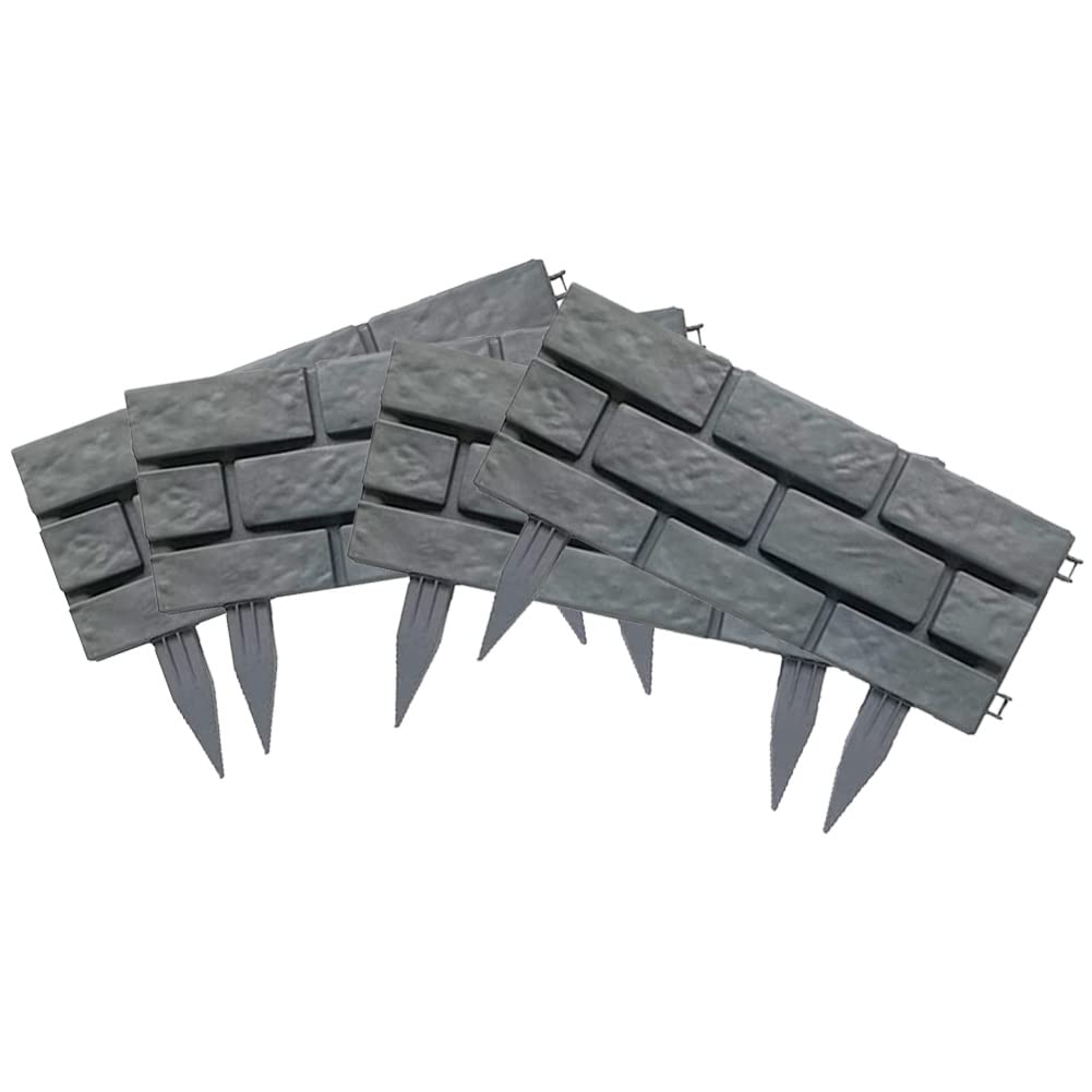 4 Pcs Garden Border Edgings Grey Stone Brick Effect Lawn Edging Plastic Plant Fence for Flower Bed Grass Bordering Garden Decorations Outdoor Wall Art