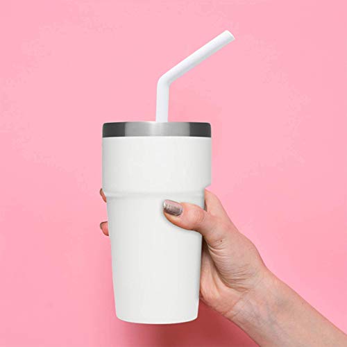 Senneny Set of 6 Silicone Drinking Straws for 30oz and 20oz - Reusable Silicone Straws BPA Free Extra Long with Cleaning Brushes- 6 Bent- 8mm diameter