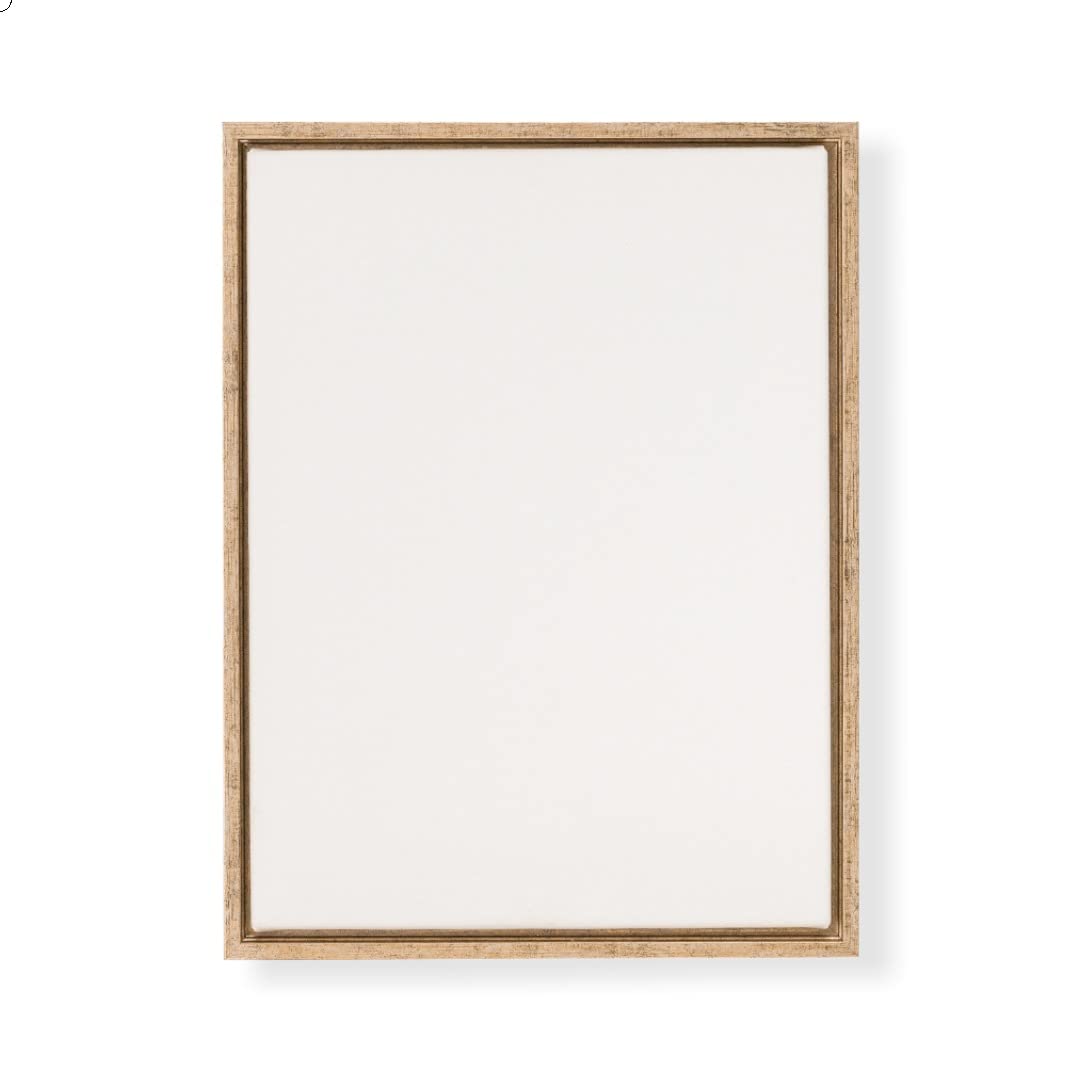 Combo Pack: Floater Frame + 8x10 inch Stretched Canvas for Painting, 1-3/8" Thick Frame + 3/4" Deep Blank Canvas with 12oz Primed 100% Cotton Canvas Fabric (Scratched Gold & Cream, 8 x 10 inch)