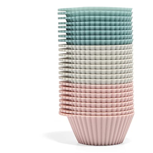 The Silicone Kitchen Reusable Silicone Baking Cups Silicone Muffin Liners for Cupcakes - BPA Free (24 Pack, Mini, Pink Gray Blue)