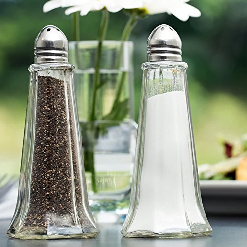 (Set of 12) 1 oz. Tower Salt and Pepper Shakers, Tall Glass Body Mini Salt and Pepper Shakers for Restaurant by Tezzorio