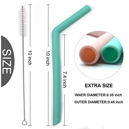 Senneny Set of 6 Silicone Drinking Straws for 30oz and 20oz - Reusable Silicone Straws BPA Free Extra Long with Cleaning Brushes- 6 Bent- 8mm diameter