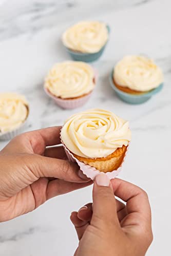 The Silicone Kitchen Reusable Silicone Baking Cups Silicone Muffin Liners for Cupcakes - BPA Free (24 Pack, Mini, Pink Gray Blue)