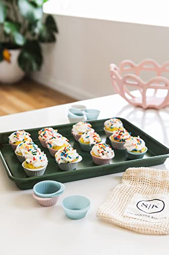 The Silicone Kitchen Reusable Silicone Baking Cups Silicone Muffin Liners for Cupcakes - BPA Free (24 Pack, Mini, Pink Gray Blue)