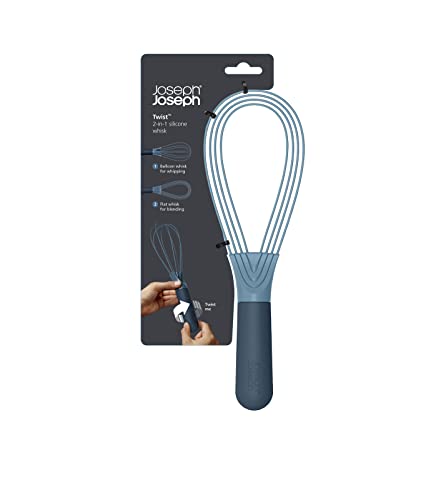 Joseph Joseph 981000 Twist Whisk 2-In-1 Collapsible Balloon and Flat Whisk Silicone Coated Steel Wire, Sky