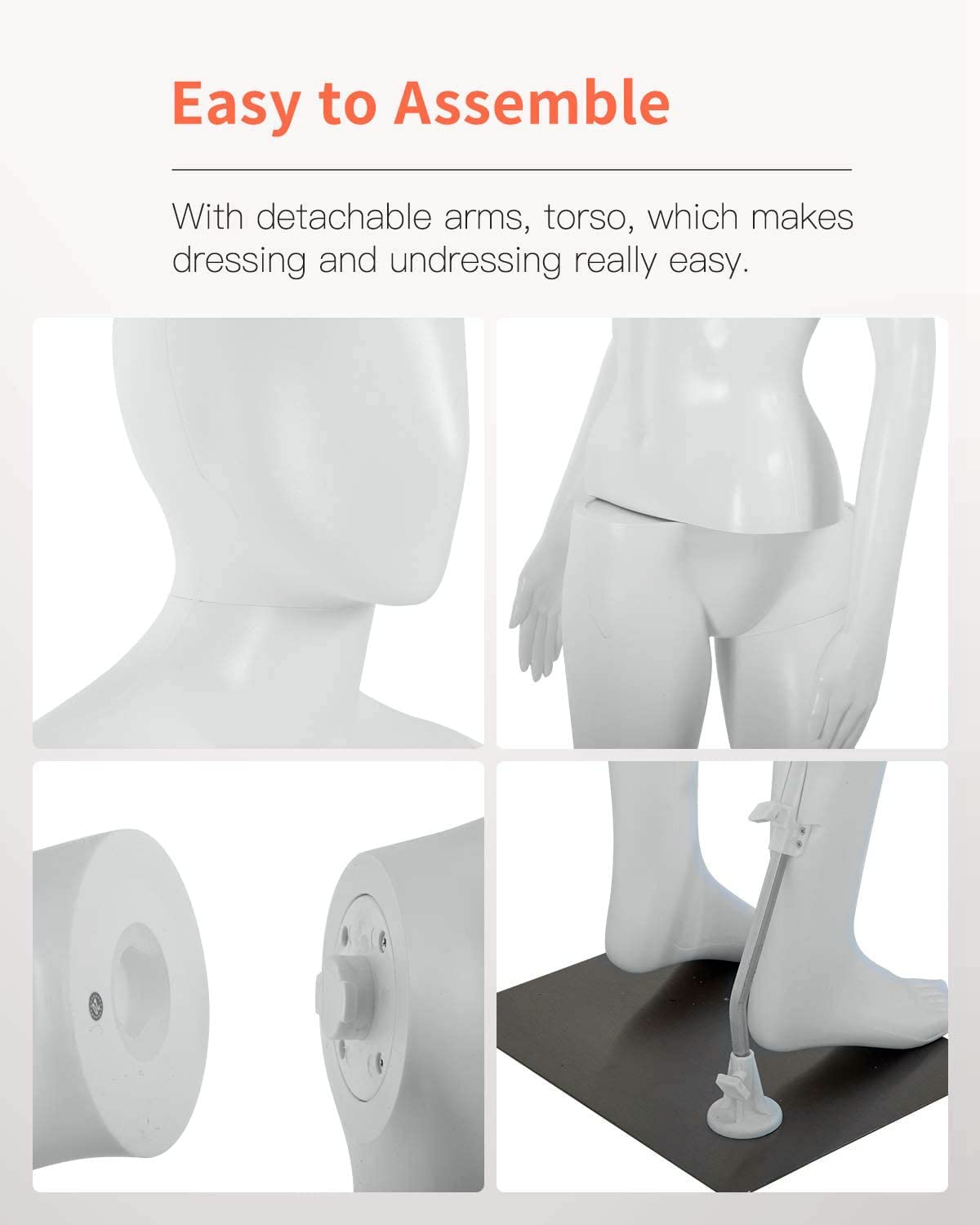69 Inch Female Mannequin Full Body Dress Form Adjustable Dress Mannequin,Mannequin Torso Realistic Mannequin Display Sewing Manikin with Metal Base Plastic Head,White…