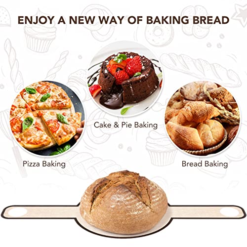 Tofficu Glass Fiber Baking Mats for Dutch Oven Bread Baking Non- Stick Dough Bread Sling Baking Mat Long Handles Sling Baking Mat for Transfer of Dough
