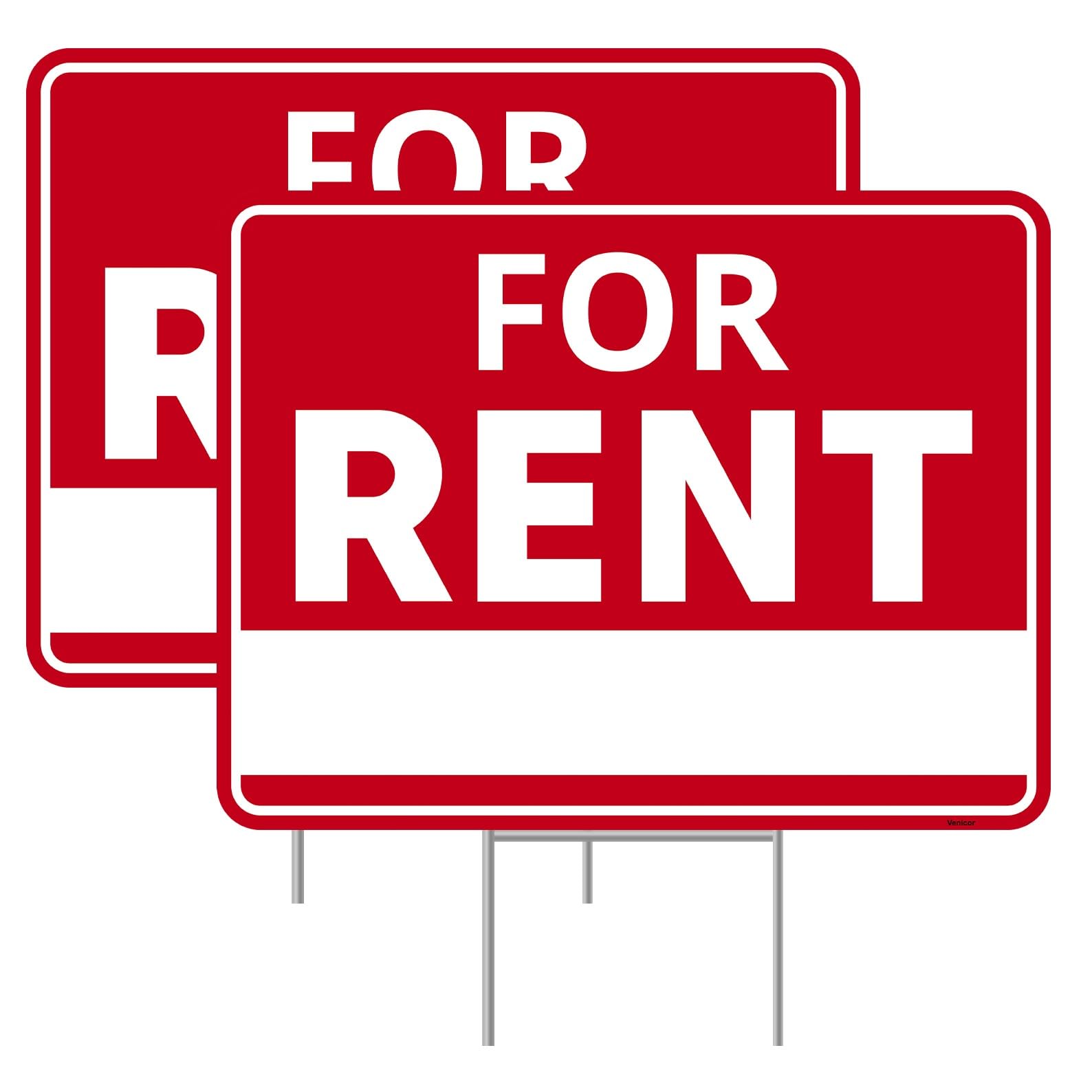 2PC For Rent Sign with Stand, 17 Inches by 13 Inches - Double Sided Signs - Corrugated Plastic - For Rent Yard Sign with Stake