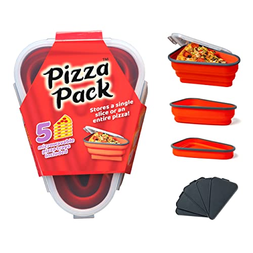 The Perfect Pizza Pack™ - Reusable Pizza Storage Container with 5 Microwavable Serving Trays - BPA-Free Adjustable Pizza Slice Container to Organize & Save Space, Red