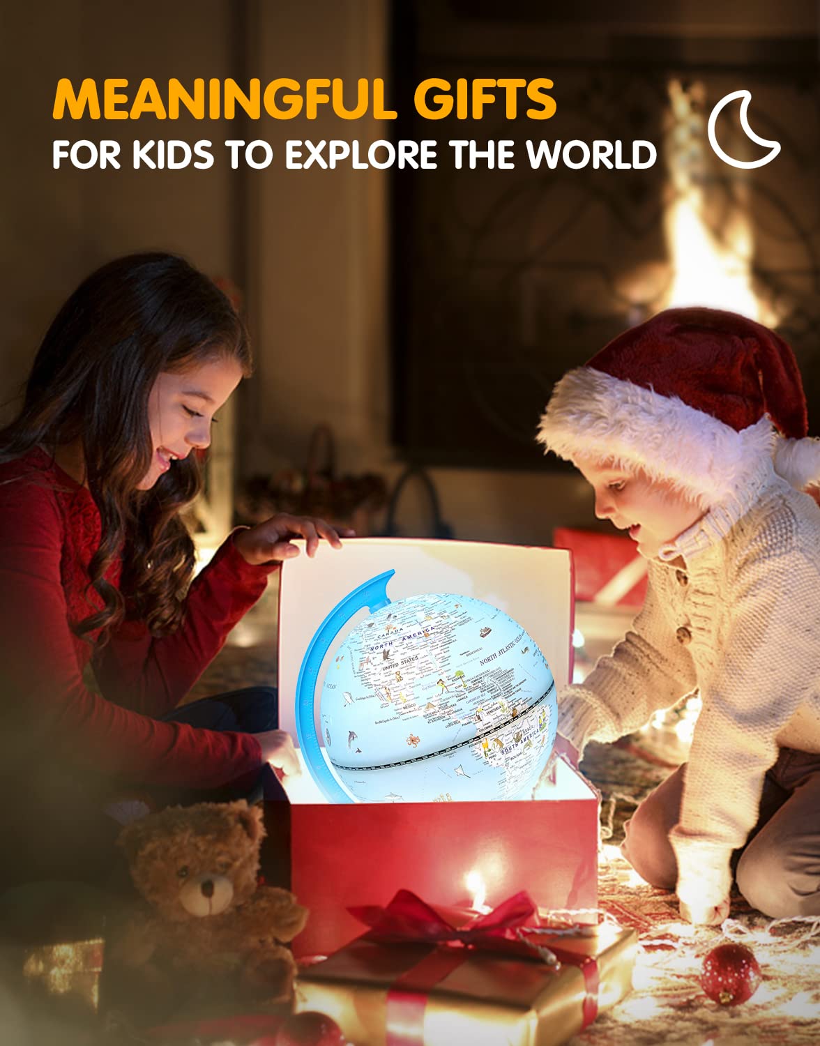 JOWHOL 8'' Illuminated Globe for Children with 100s Interesting Animal Illustrations - Built-in LED Night Light, World Globe for Kids Learning and Educational Toys Gifts for Boys & Girls, Ages 4+