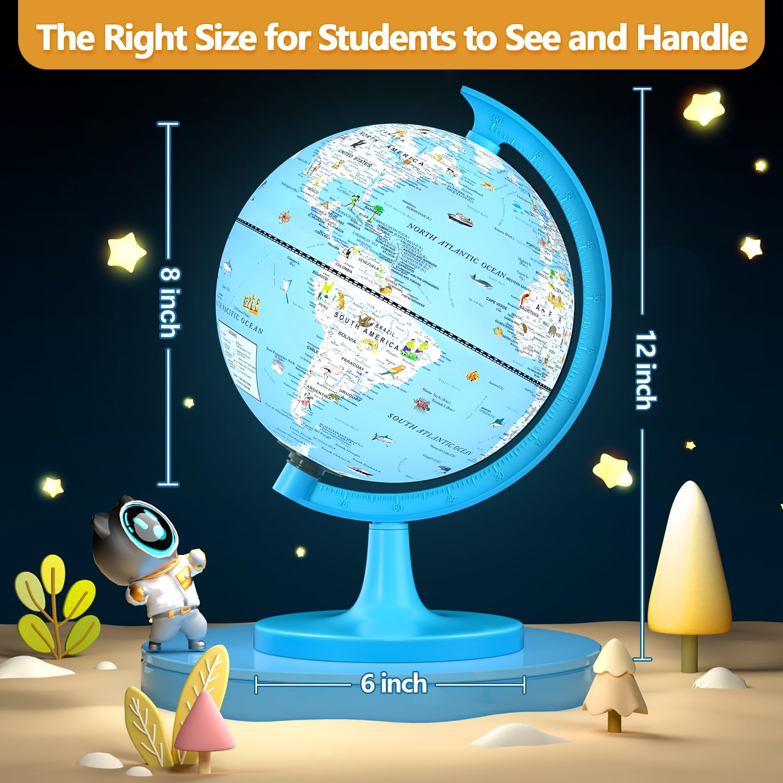 JOWHOL 8'' Illuminated Globe for Children with 100s Interesting Animal Illustrations - Built-in LED Night Light, World Globe for Kids Learning and Educational Toys Gifts for Boys & Girls, Ages 4+