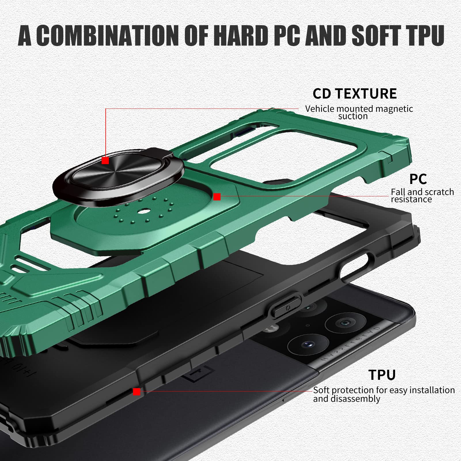 Ailiber Compatible with OnePlus 10 Pro Case, 1+ 10 Pro Case with Screen Protector, Ring Kickstand for Magnetic Car Mount, Heavy Duty Shockproof Protective Rugged Phone Cover for One Plus 10 Pro-Green