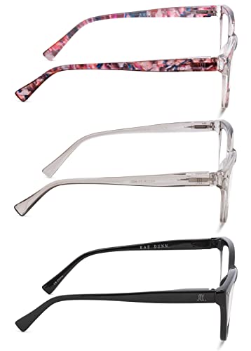 Rae Dunn "BELLA Premium Reading Glasses - 3 Pack w/SEE Signature Font (Pearl Multi/Crystal Cool Grey/Glossy Jet Black, 2.0)