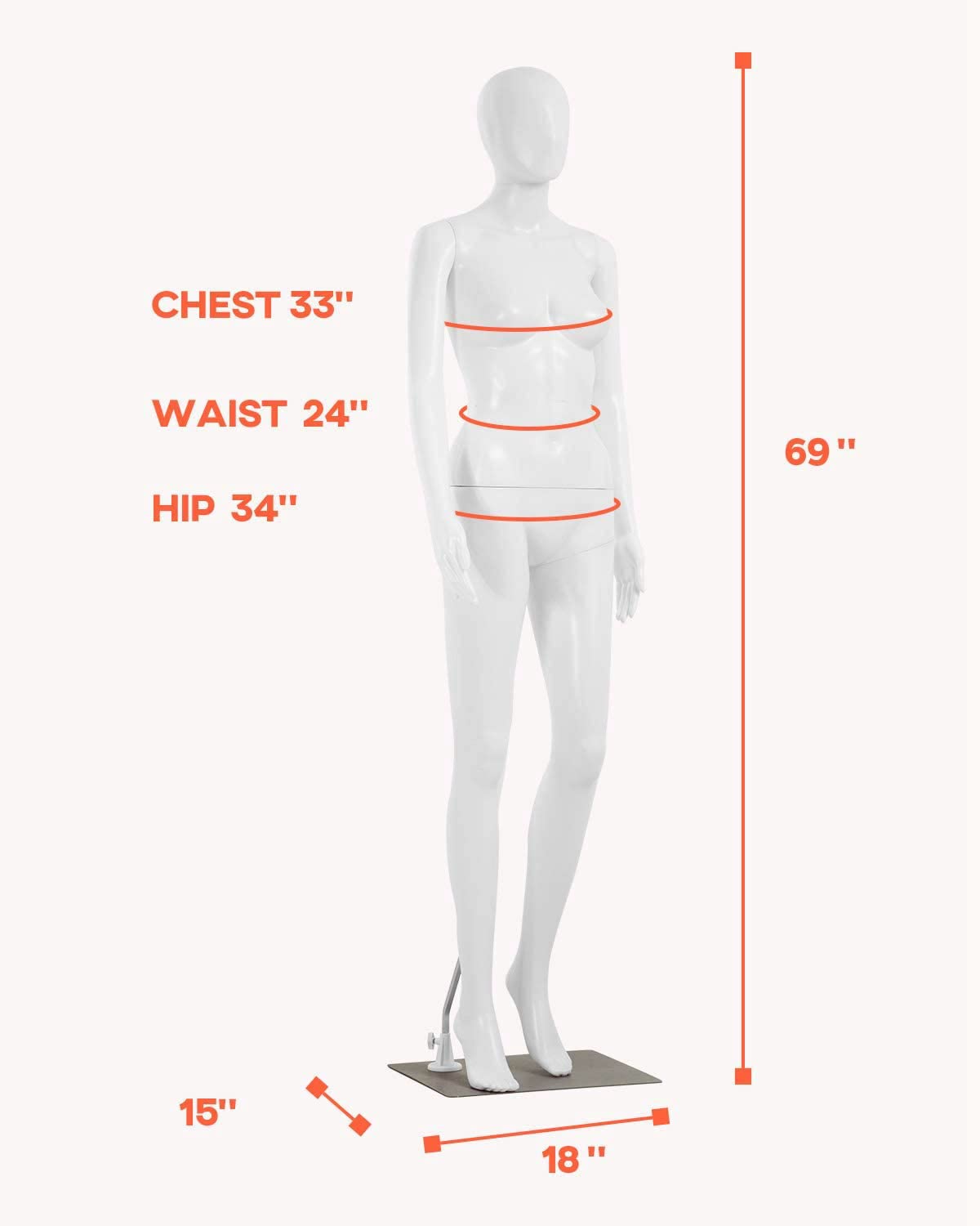 69 Inch Female Mannequin Full Body Dress Form Adjustable Dress Mannequin,Mannequin Torso Realistic Mannequin Display Sewing Manikin with Metal Base Plastic Head,White…