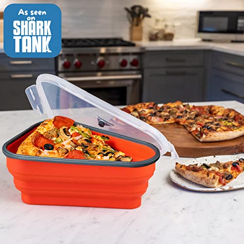 The Perfect Pizza Pack™ - Reusable Pizza Storage Container with 5 Microwavable Serving Trays - BPA-Free Adjustable Pizza Slice Container to Organize & Save Space, Red