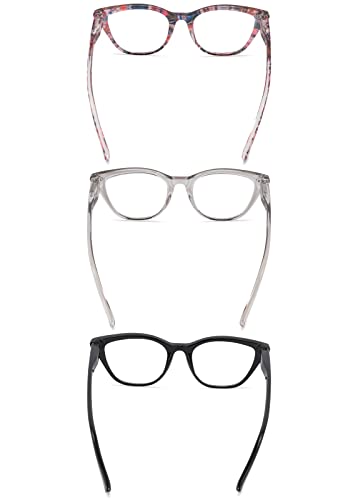 Rae Dunn "BELLA Premium Reading Glasses - 3 Pack w/SEE Signature Font (Pearl Multi/Crystal Cool Grey/Glossy Jet Black, 2.0)