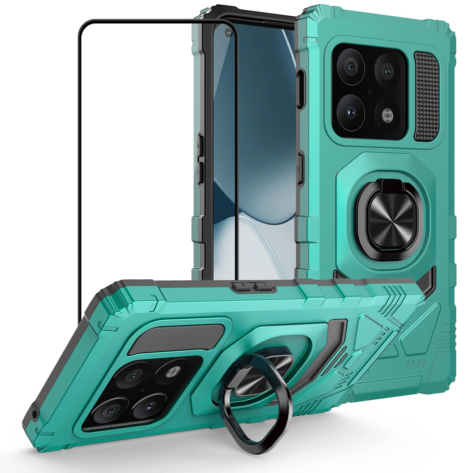 Ailiber Compatible with OnePlus 10 Pro Case, 1+ 10 Pro Case with Screen Protector, Ring Kickstand for Magnetic Car Mount, Heavy Duty Shockproof Protective Rugged Phone Cover for One Plus 10 Pro-Green