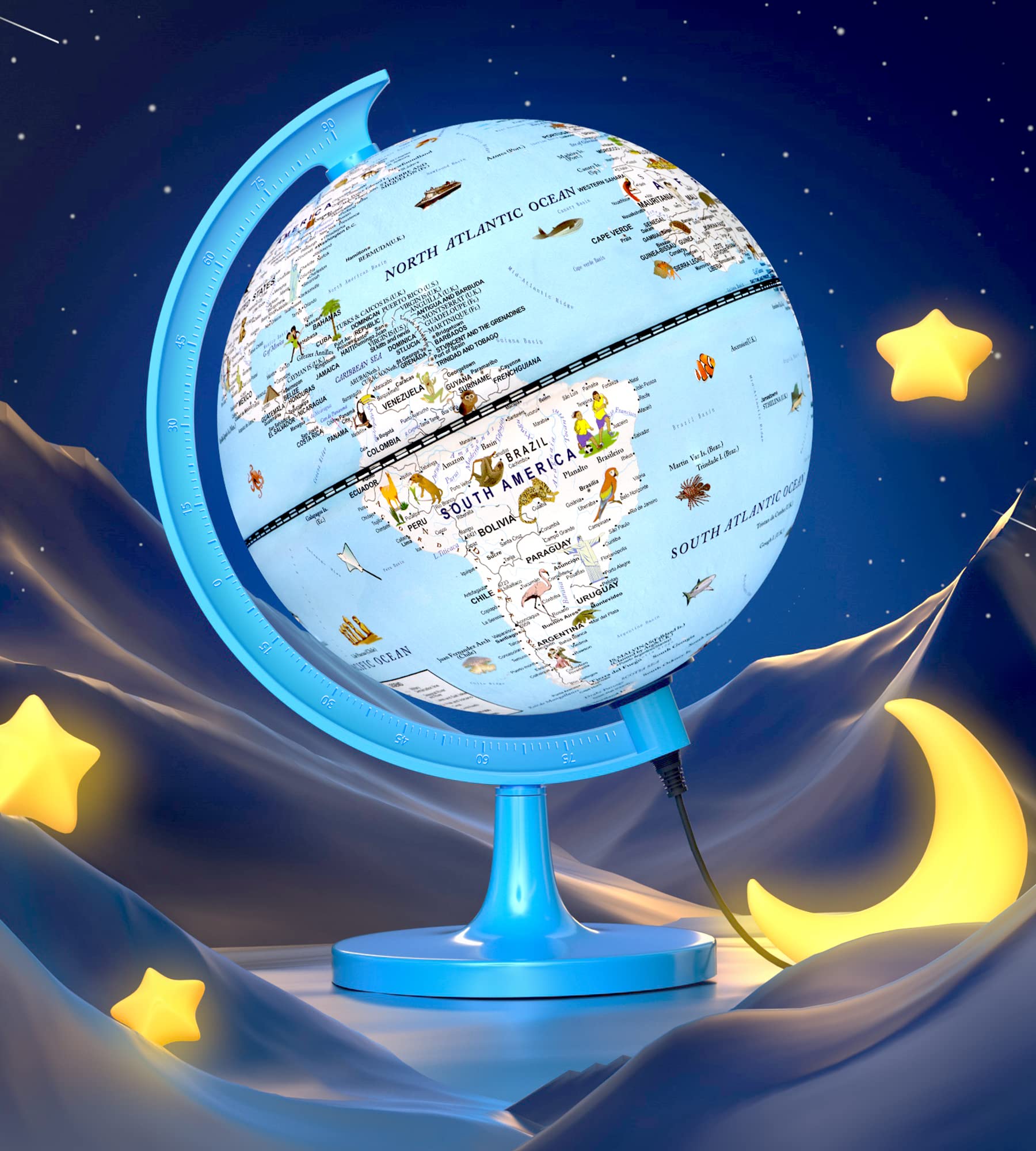 JOWHOL 8'' Illuminated Globe for Children with 100s Interesting Animal Illustrations - Built-in LED Night Light, World Globe for Kids Learning and Educational Toys Gifts for Boys & Girls, Ages 4+