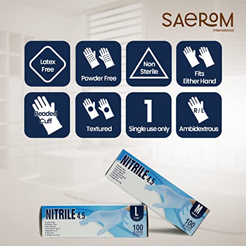 Nitrile 4.5 Gloves, Size XS, 100 Glove Pack, Latex Free, Powder Free, Blue Textured Gloves, Ambidextrous Heavy Duty Rubber Gloves with Beaded Cuffs, Single Use