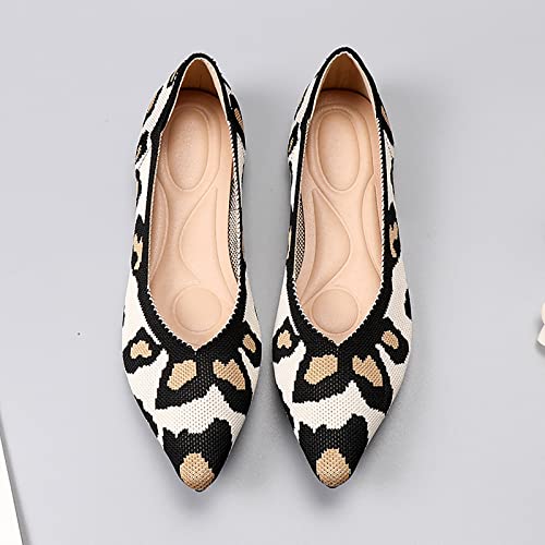 Women Flying Knitted Single Shoes Doudou Boat Shoes Comfortable Soft Bottom Flat Casual Shoes Business Casual Shoe (Beige, 9)