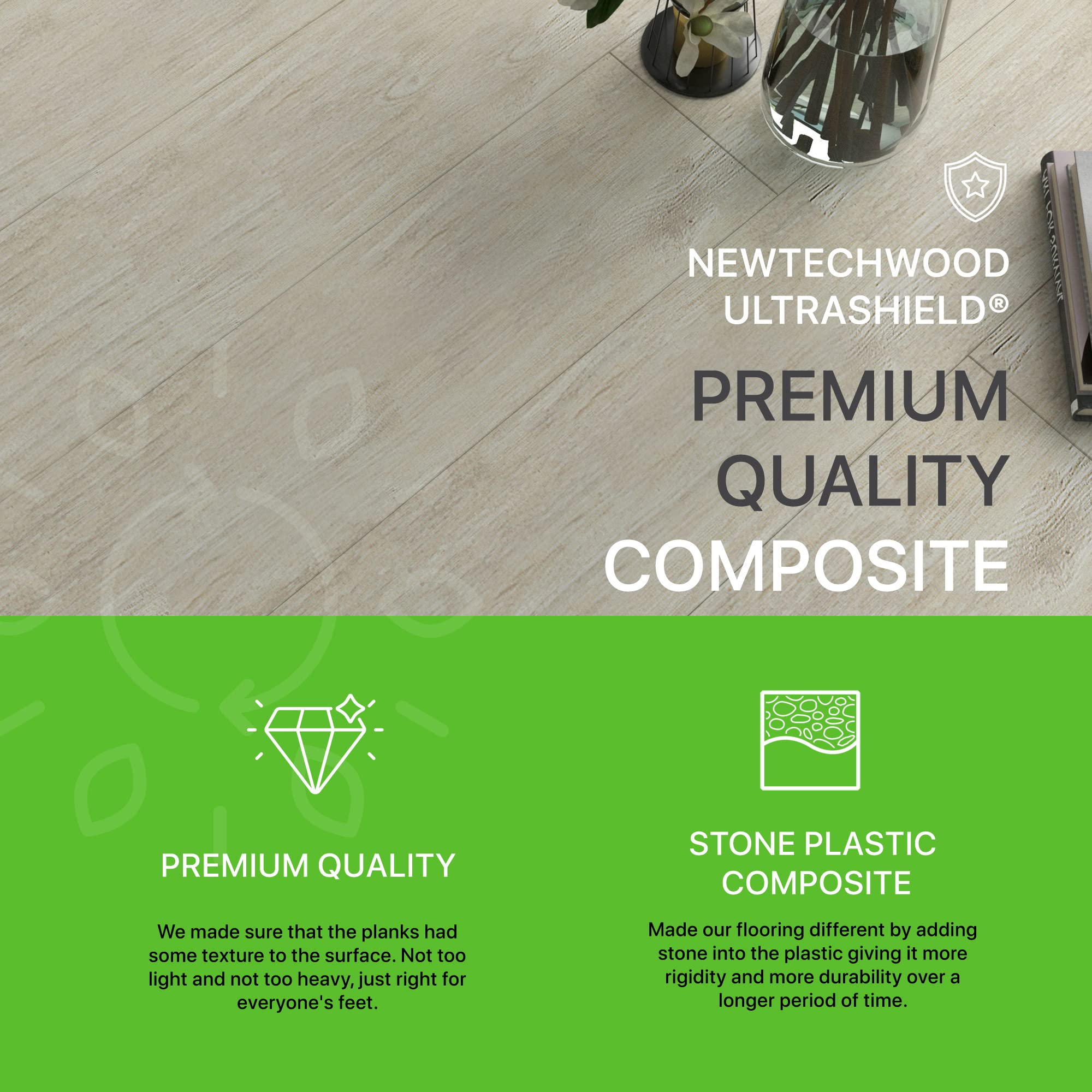 NewTechWood - EverLux Flooring, SPC Vinyl Plank Flooring, Home Decor Bedroom Interlocking Deck Planks, Planet-Conscious Room Flooring, Clamshell Gray, 8.75 x 72 inches, Set of 4 - Sample