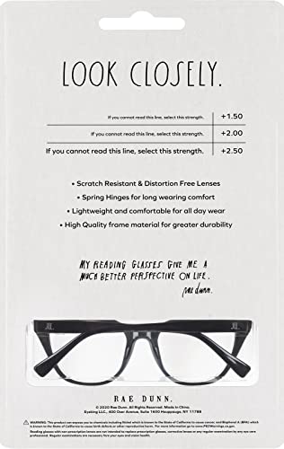 Rae Dunn "BELLA Premium Reading Glasses - 3 Pack w/SEE Signature Font (Pearl Multi/Crystal Cool Grey/Glossy Jet Black, 2.0)