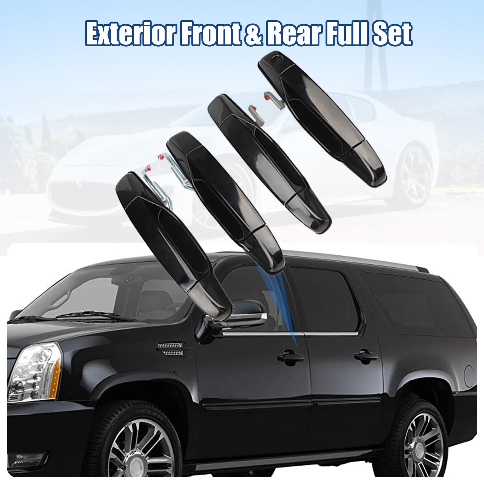 NPAUTO Black Exterior Outside Door Handle Replacement for Chevy Silverado Cadillac Escalade GMC Sierra Yukon Pickup Truck 2007 2008 2009 2010 2011 2012 2013 (Front Rear Driver & Passenger Side)