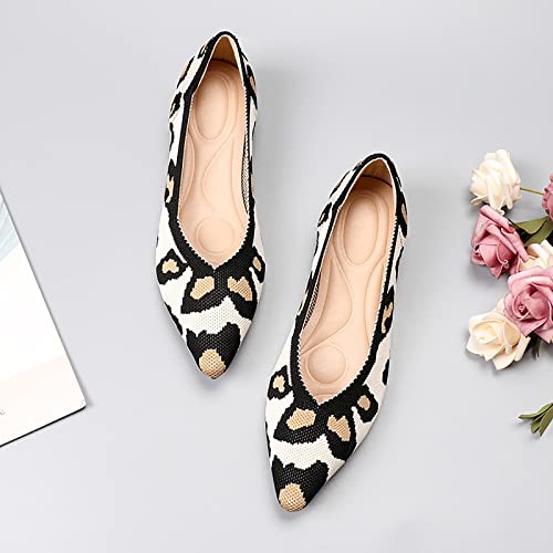 Women Flying Knitted Single Shoes Doudou Boat Shoes Comfortable Soft Bottom Flat Casual Shoes Business Casual Shoe (Beige, 9)