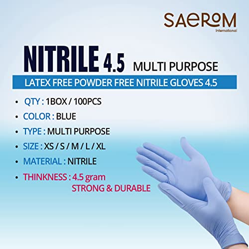 Nitrile 4.5 Gloves, Size XS, 100 Glove Pack, Latex Free, Powder Free, Blue Textured Gloves, Ambidextrous Heavy Duty Rubber Gloves with Beaded Cuffs, Single Use