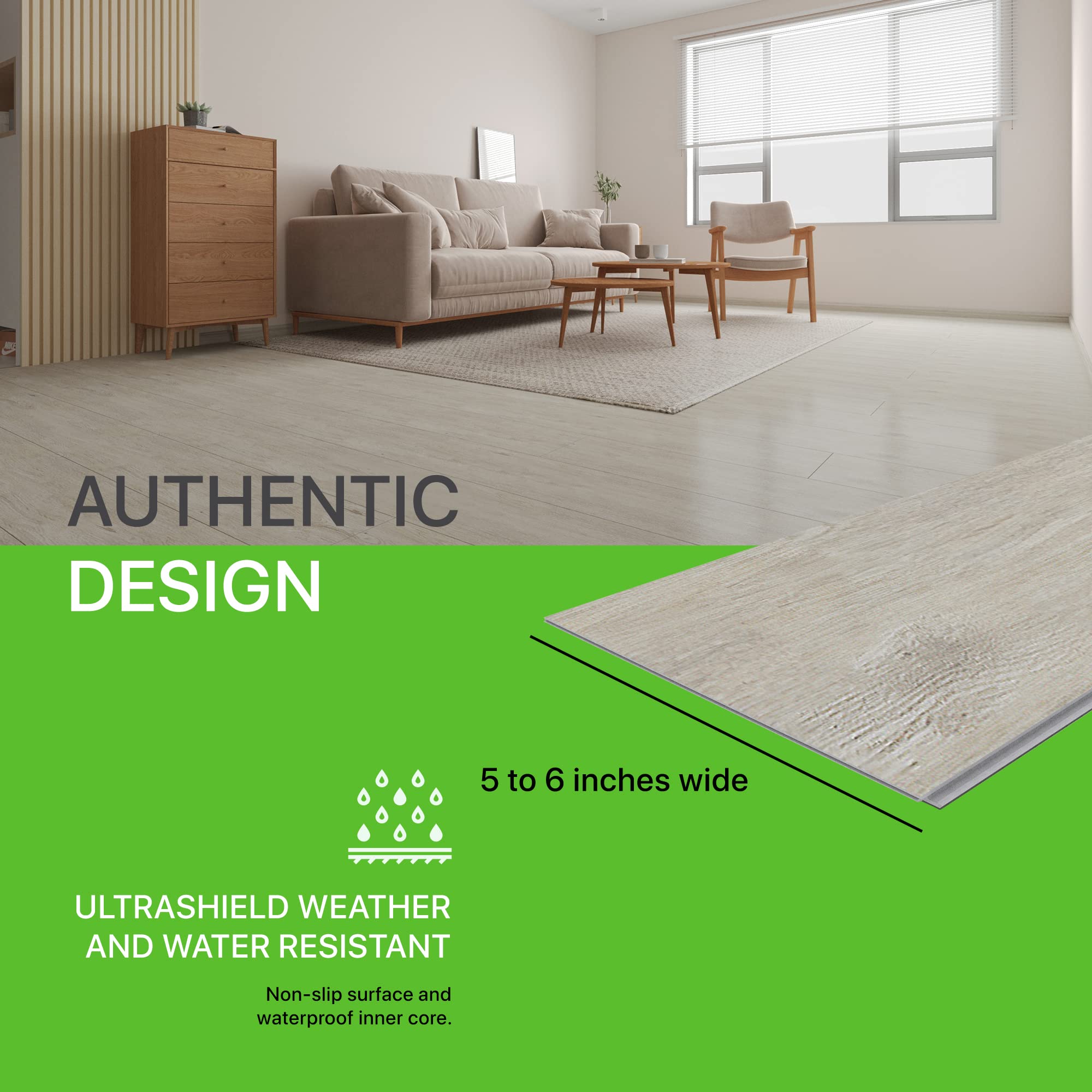 NewTechWood - EverLux Flooring, SPC Vinyl Plank Flooring, Home Decor Bedroom Interlocking Deck Planks, Planet-Conscious Room Flooring, Clamshell Gray, 8.75 x 72 inches, Set of 4 - Sample