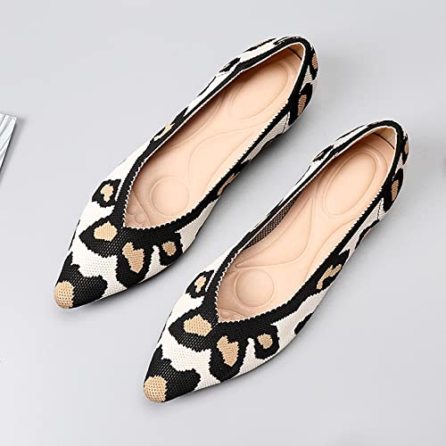 Women Flying Knitted Single Shoes Doudou Boat Shoes Comfortable Soft Bottom Flat Casual Shoes Business Casual Shoe (Beige, 9)